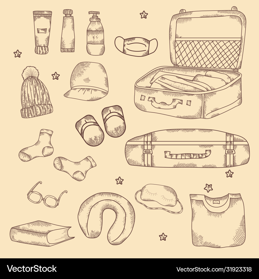 Travel stuff various suitcases outdoor Royalty Free Vector