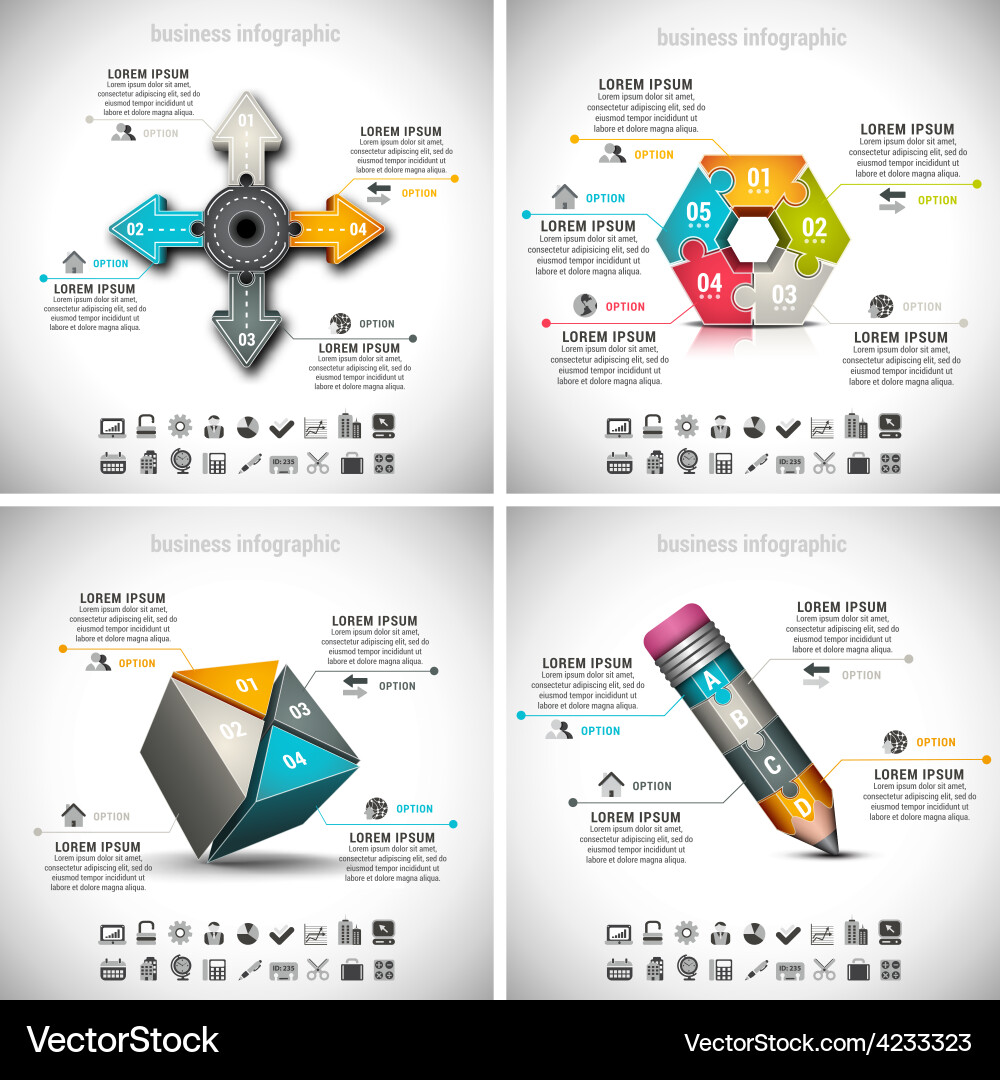4 in 1 business infographics Royalty Free Vector Image
