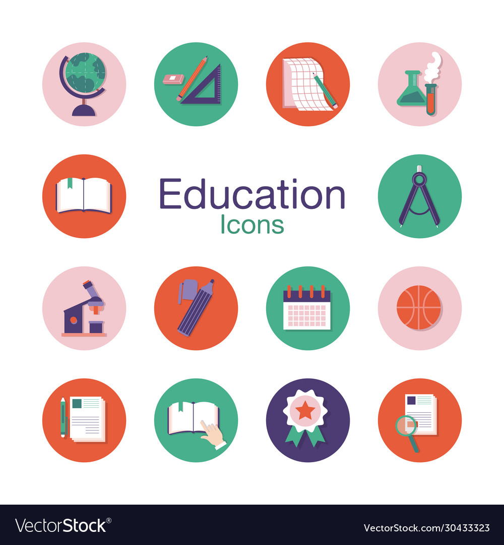 Bundle schoolline and fill style set icons Vector Image