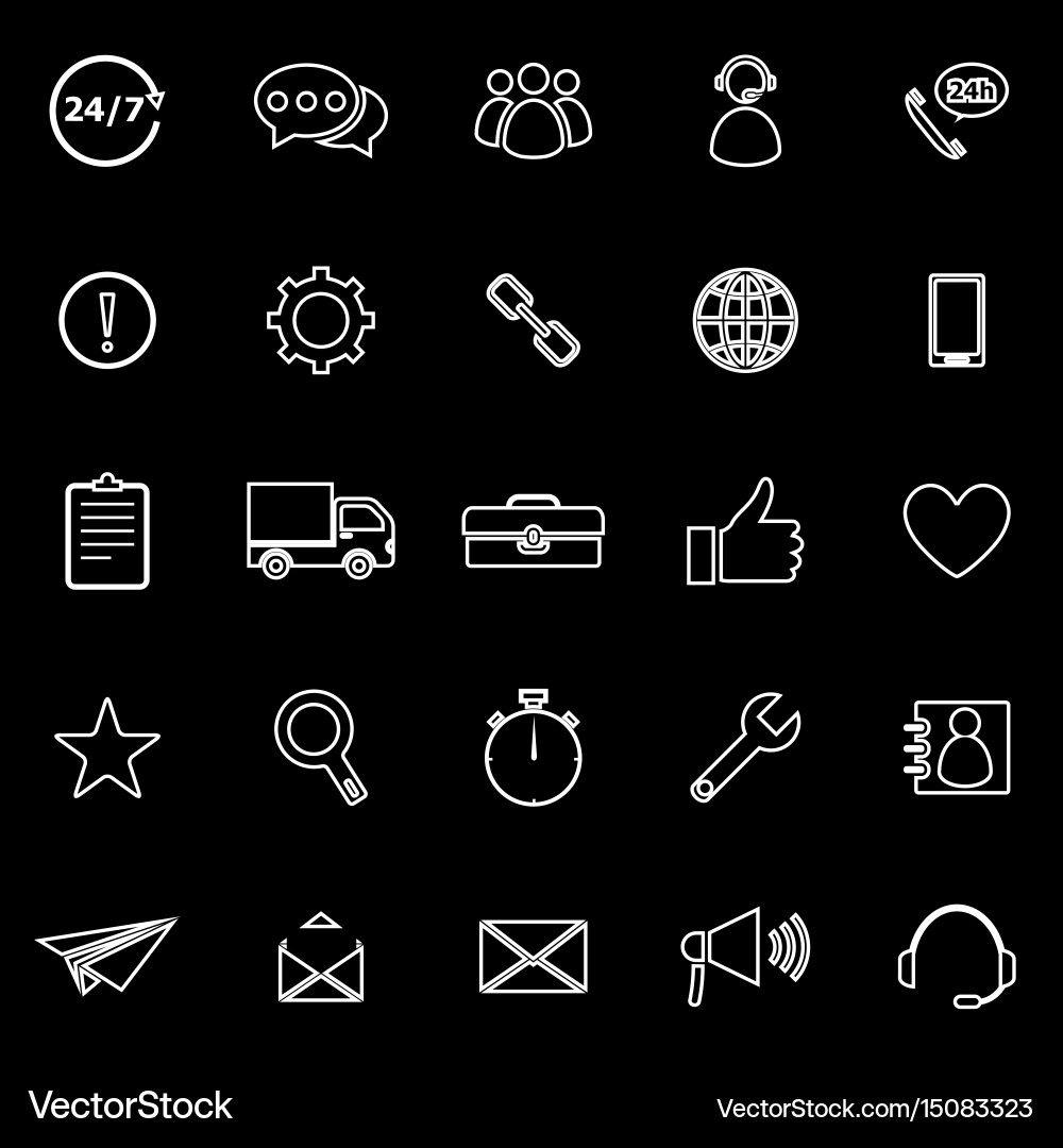 Customer service line icons on black background Vector Image