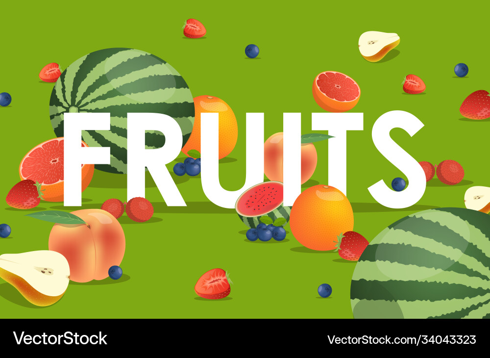Fruits word cartoon banner design Royalty Free Vector Image