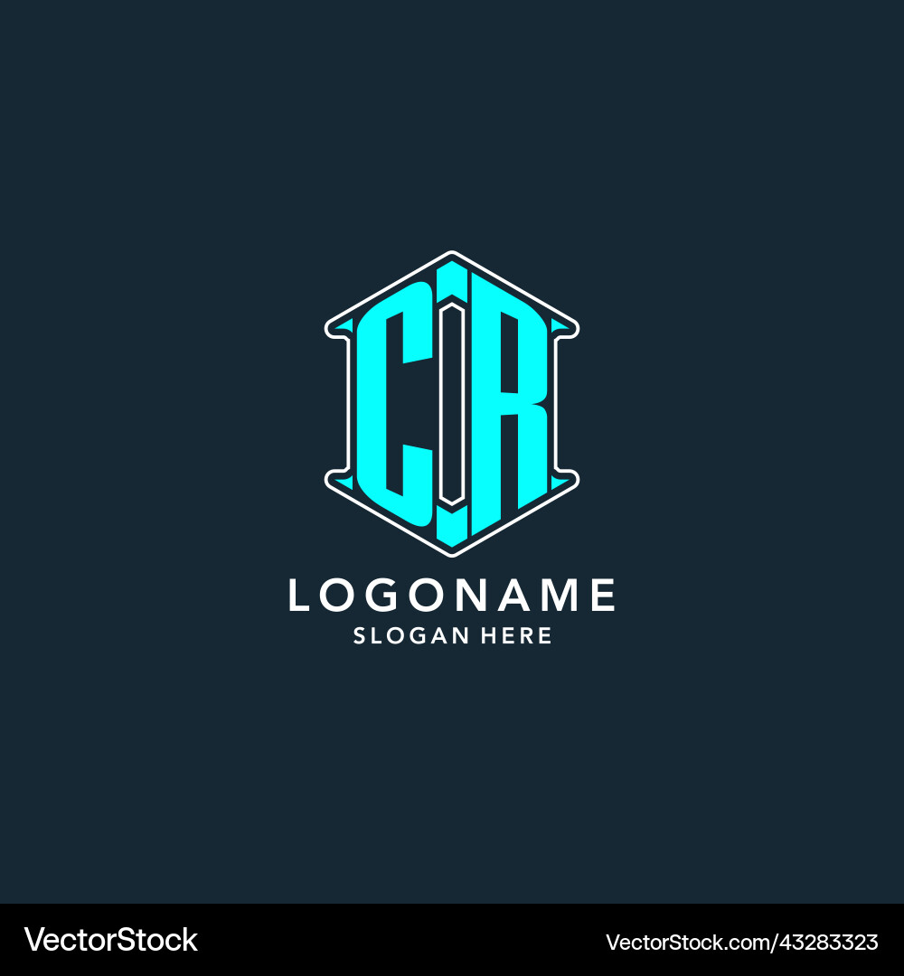 Letter cr logo with hexagon shape geometric style Vector Image