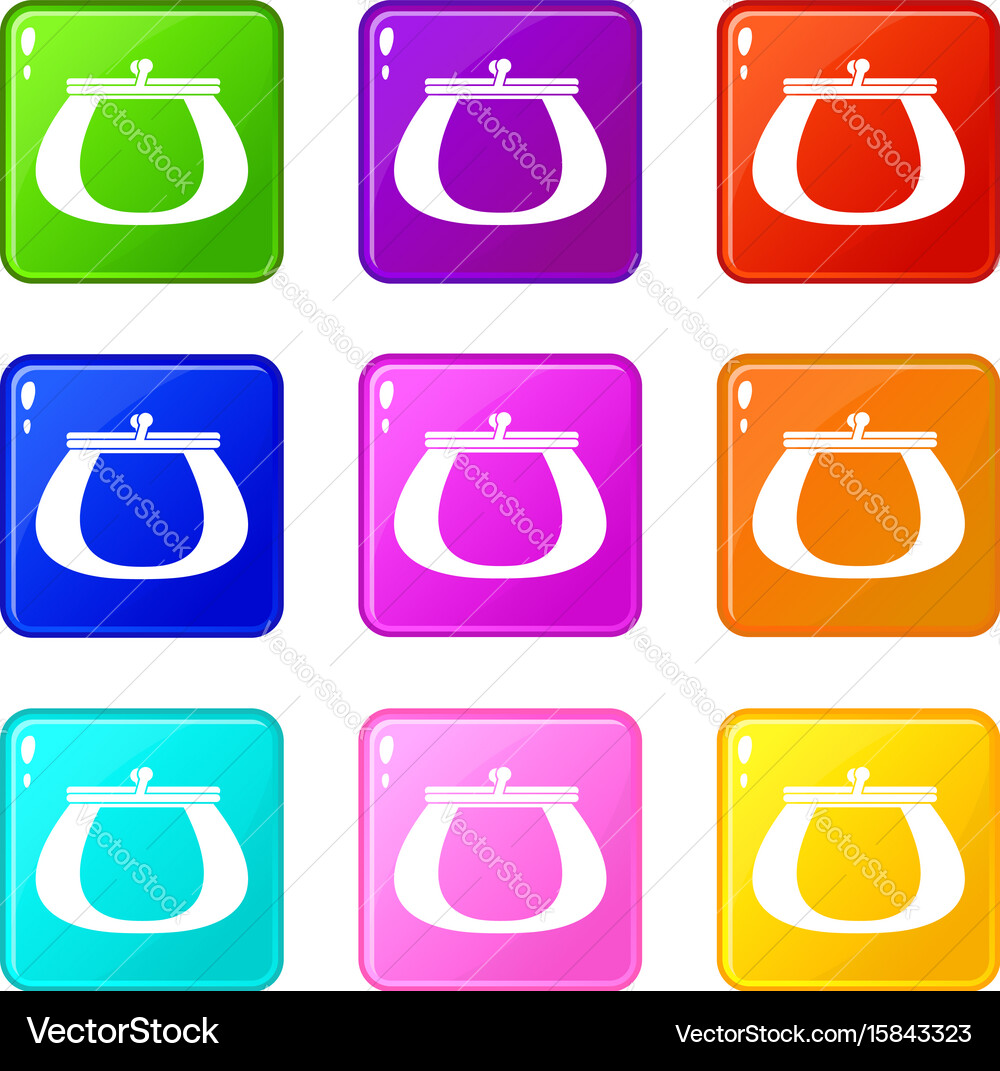 Retro purse icons 9 set Royalty Free Vector Image