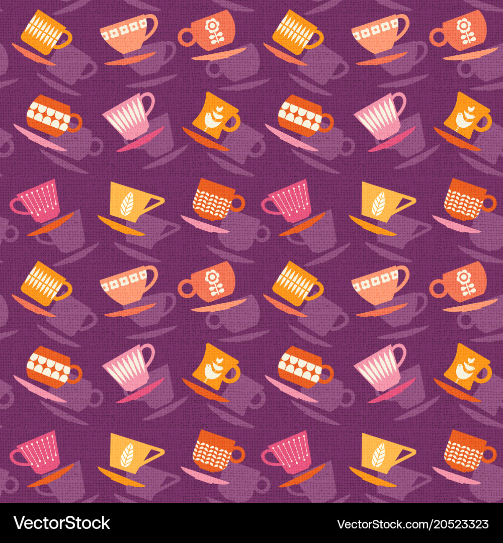 Seamless pattern of retro tea cups Royalty Free Vector Image