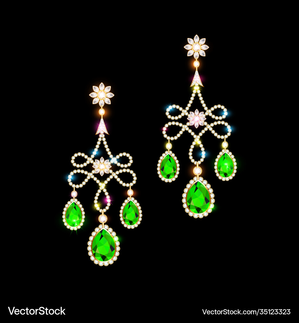 Set gold glittering earrings with precious Vector Image