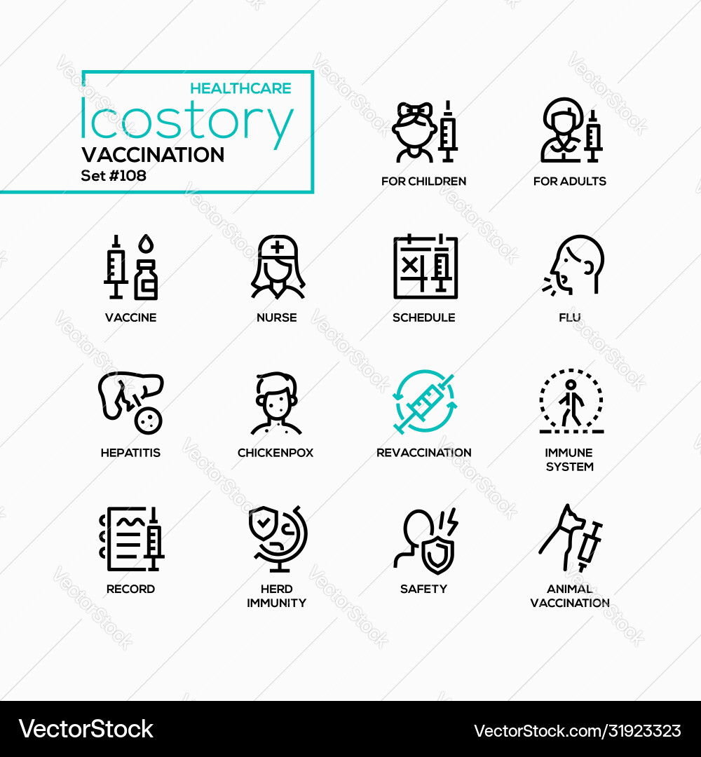 Vaccination - line design style icons set Vector Image