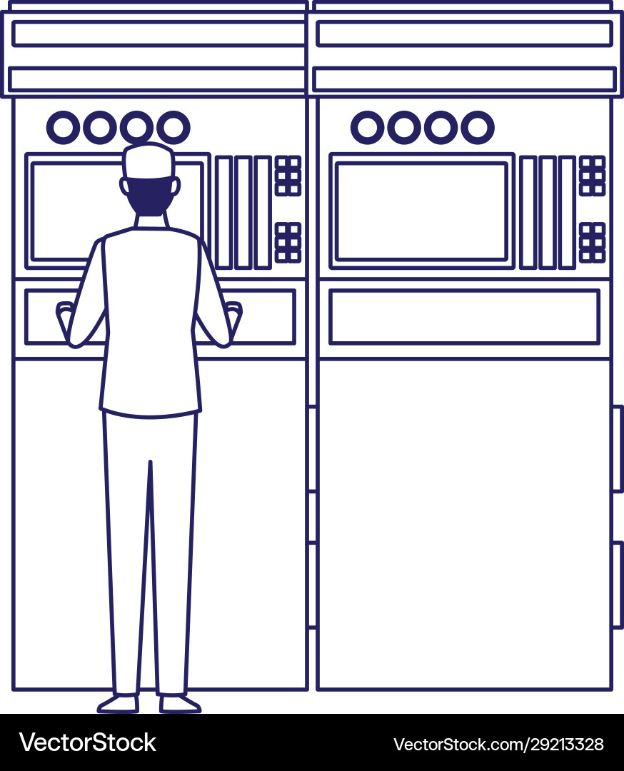 Car mechanic standing at big machine flat design Vector Image