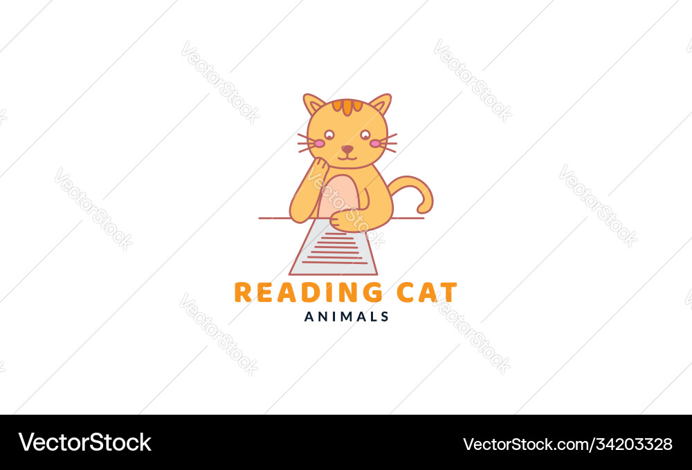Cat or kitty kitten reading cute cartoon logo Vector Image