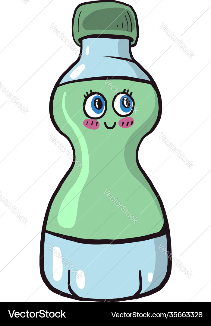 Cute green water bottle on white background Vector Image