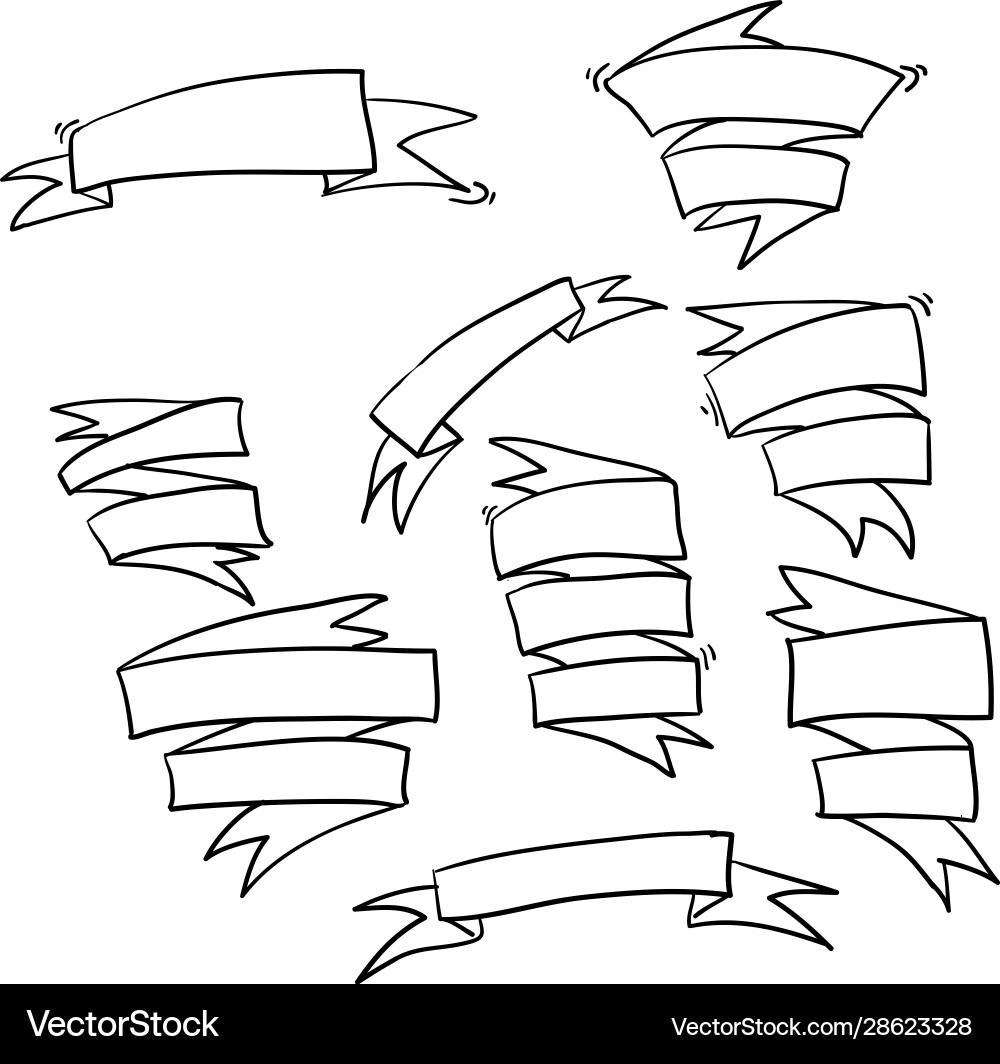 Doodle ribbon collection handmade cartoon style Vector Image