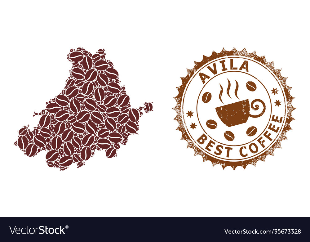 Mosaic map avila province with coffee beans Vector Image