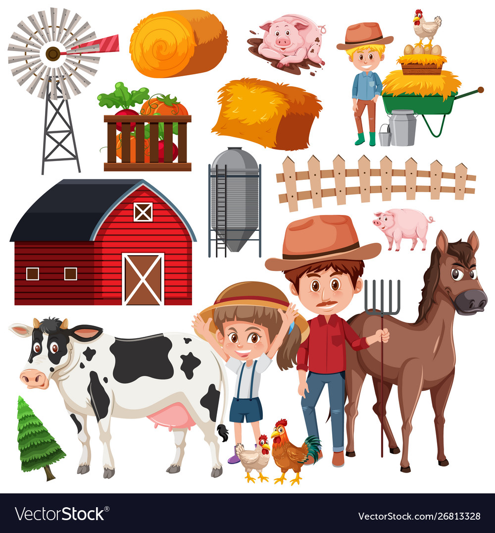 Set isolated objects theme farming Royalty Free Vector Image