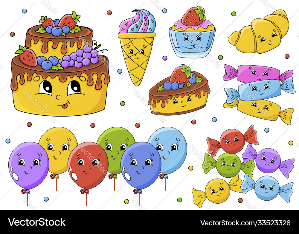 Set stickers with cute cartoon characters Vector Image