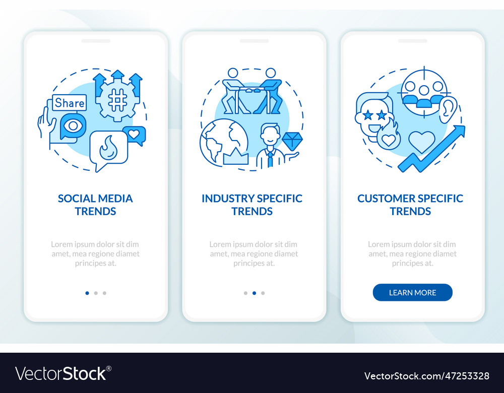 Trends categories blue onboarding mobile app Vector Image