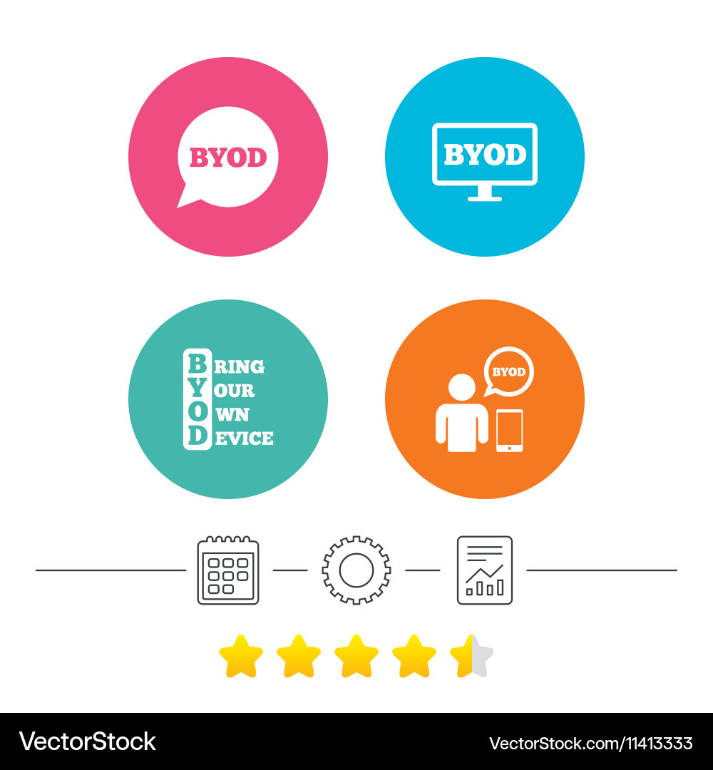 Byod signs human with notebook and smartphone Vector Image