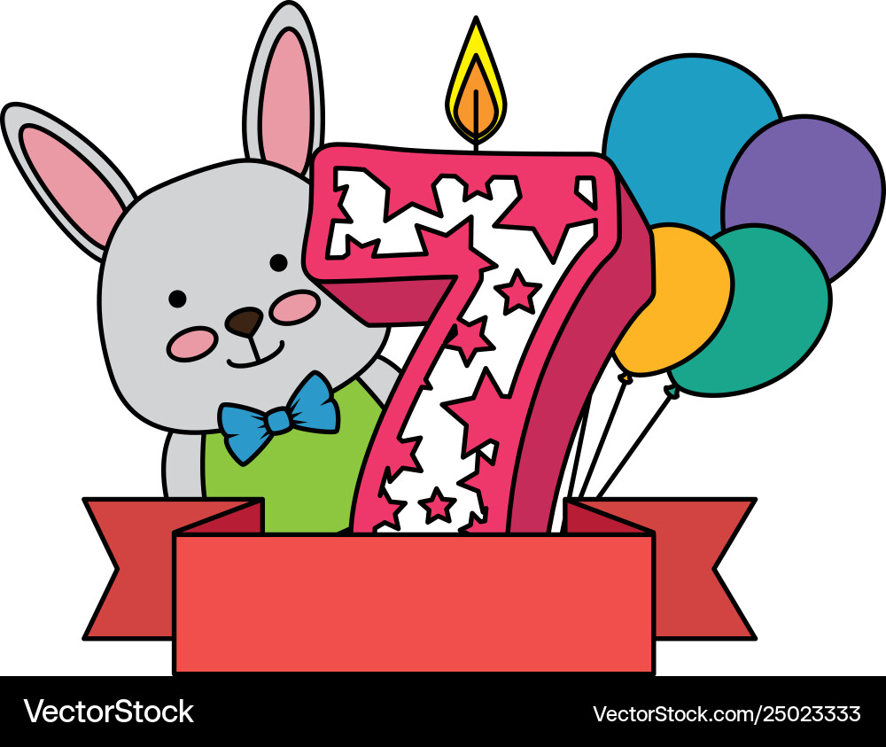Cute number seven with rabbit and balloons Vector Image