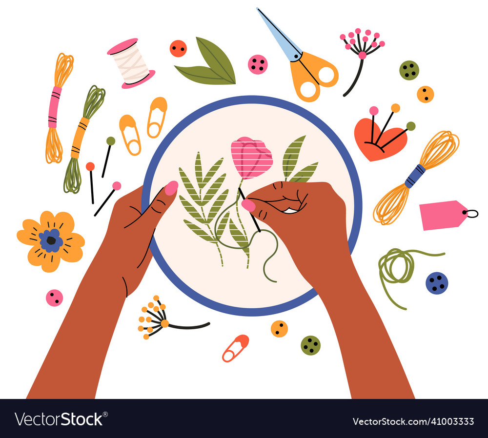 Hands embroider handmade creative needlework Vector Image