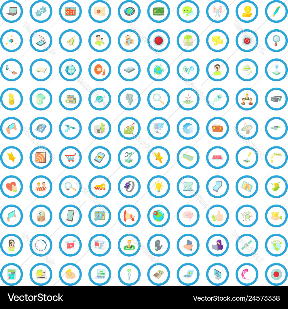 100 network icons set cartoon style Royalty Free Vector