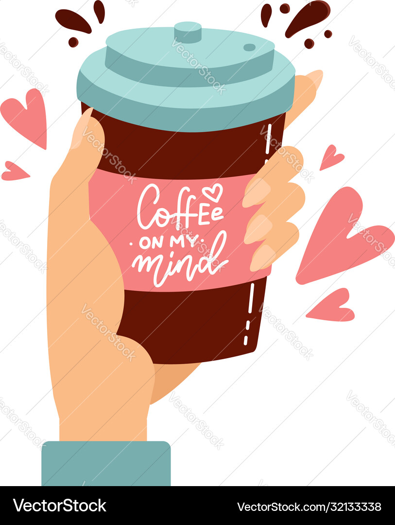 Customer hand holding paper coffee cup with love Vector Image