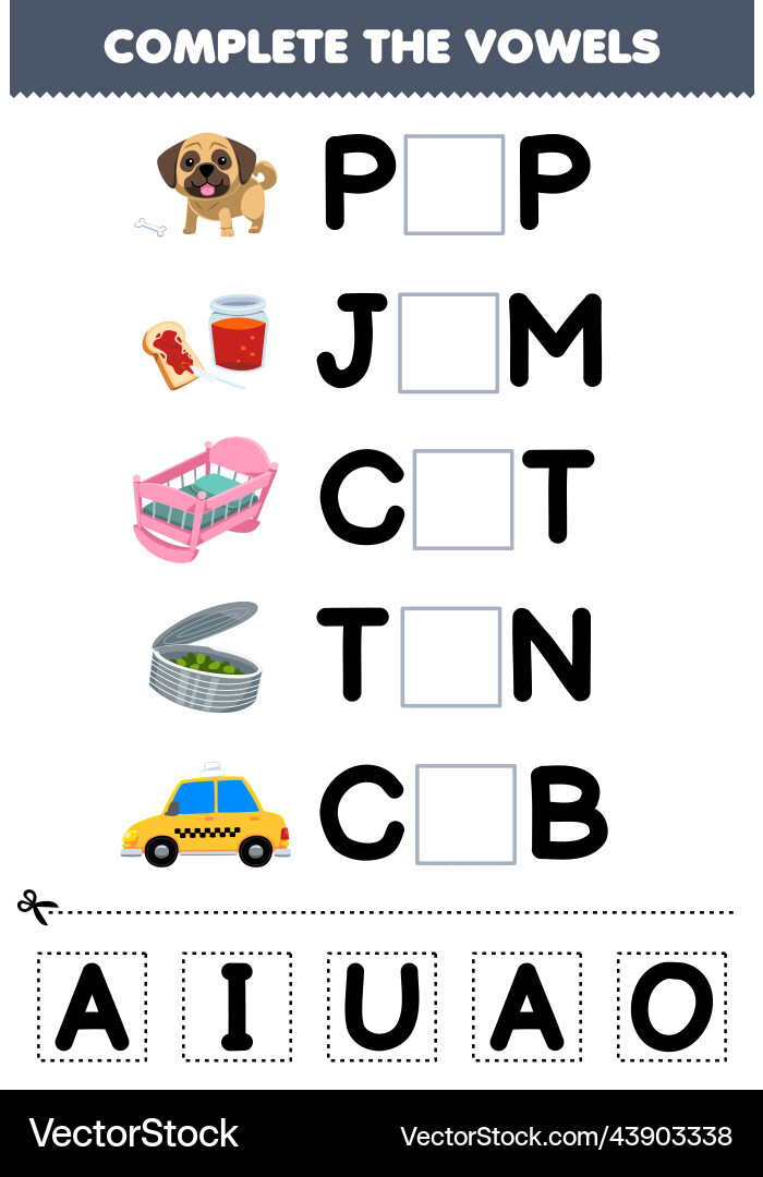 Education game for children complete the vowels Vector Image