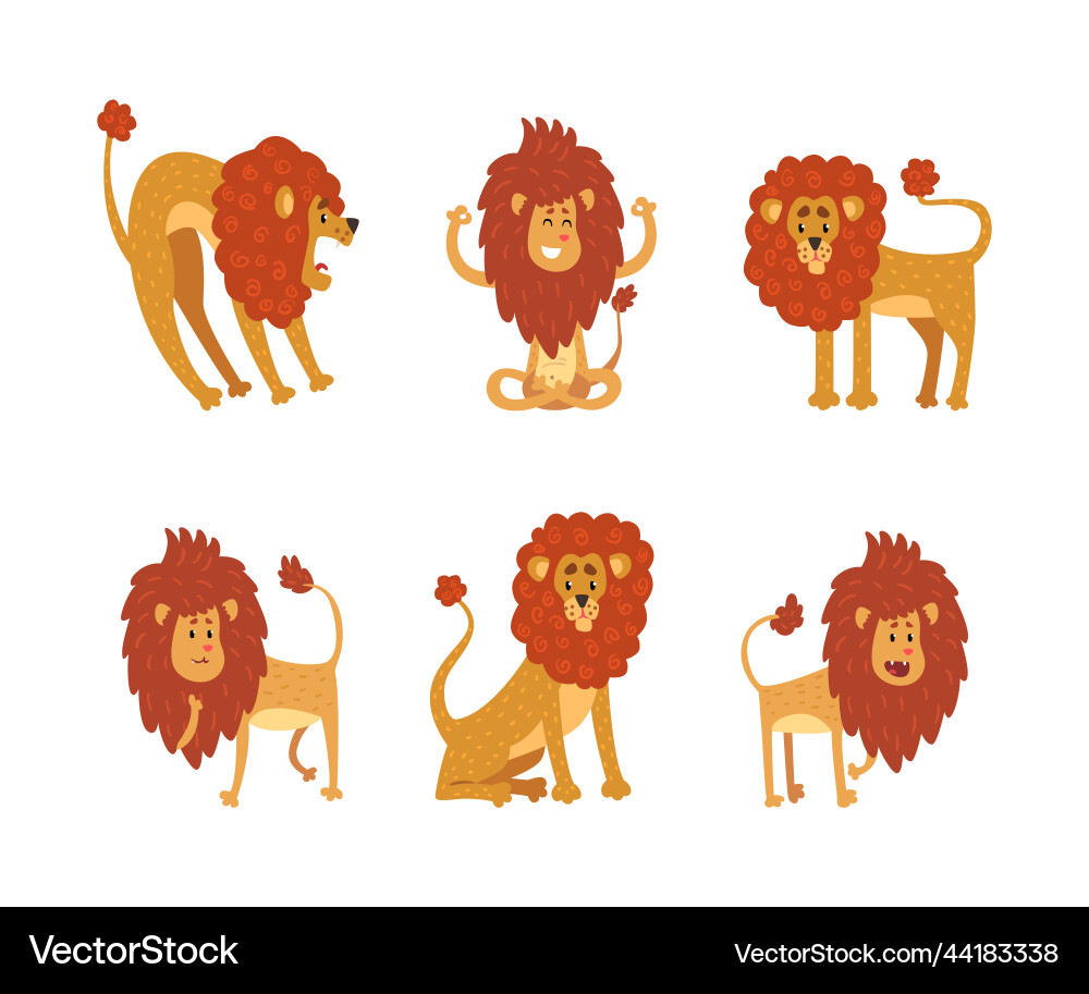Funny lions in various actions set cute wild Vector Image