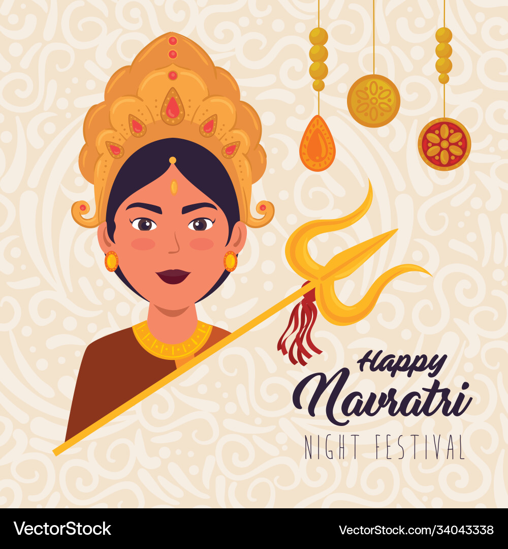 Happy navratri celebration poster with face maa Vector Image