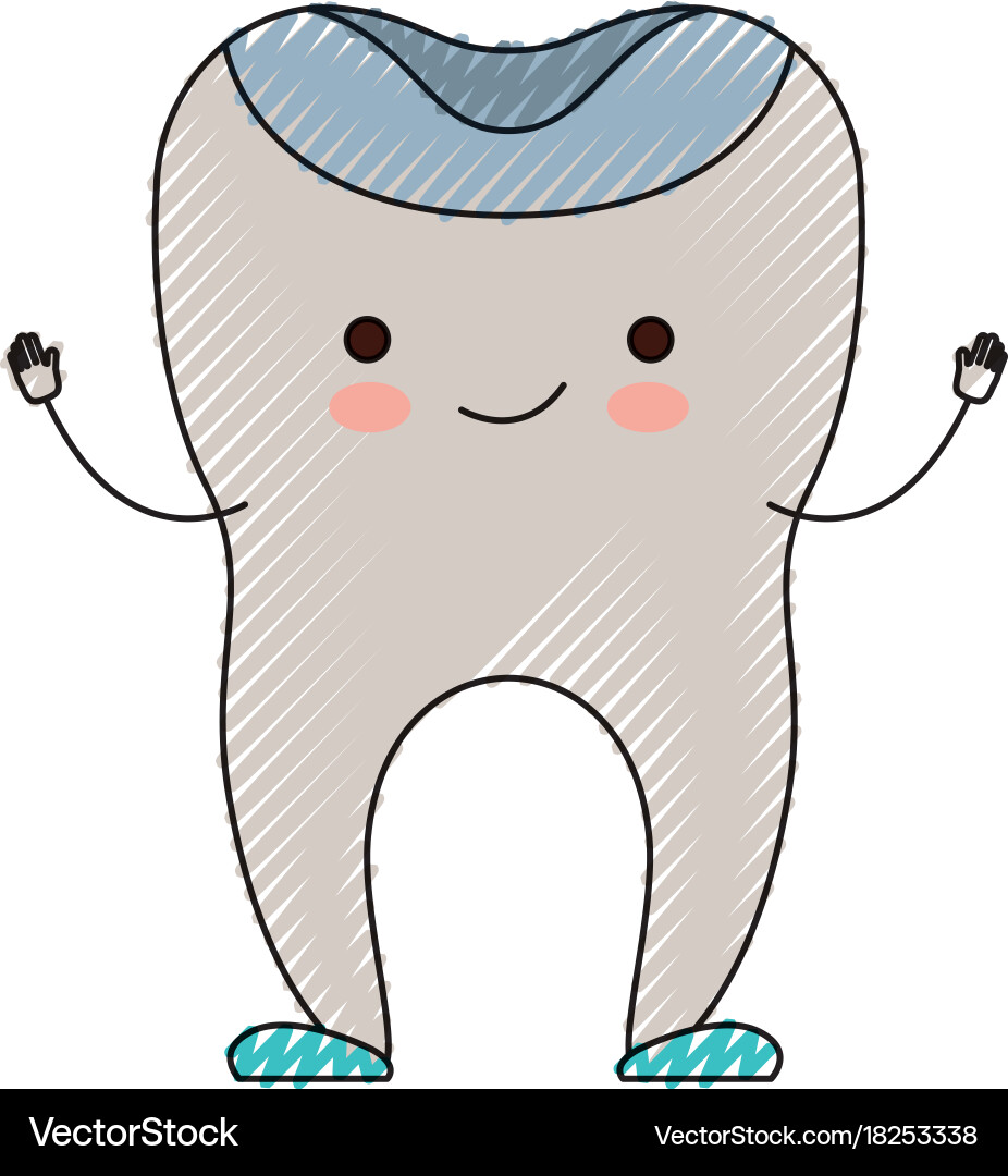 Restored tooth cartoon in colored crayon Vector Image