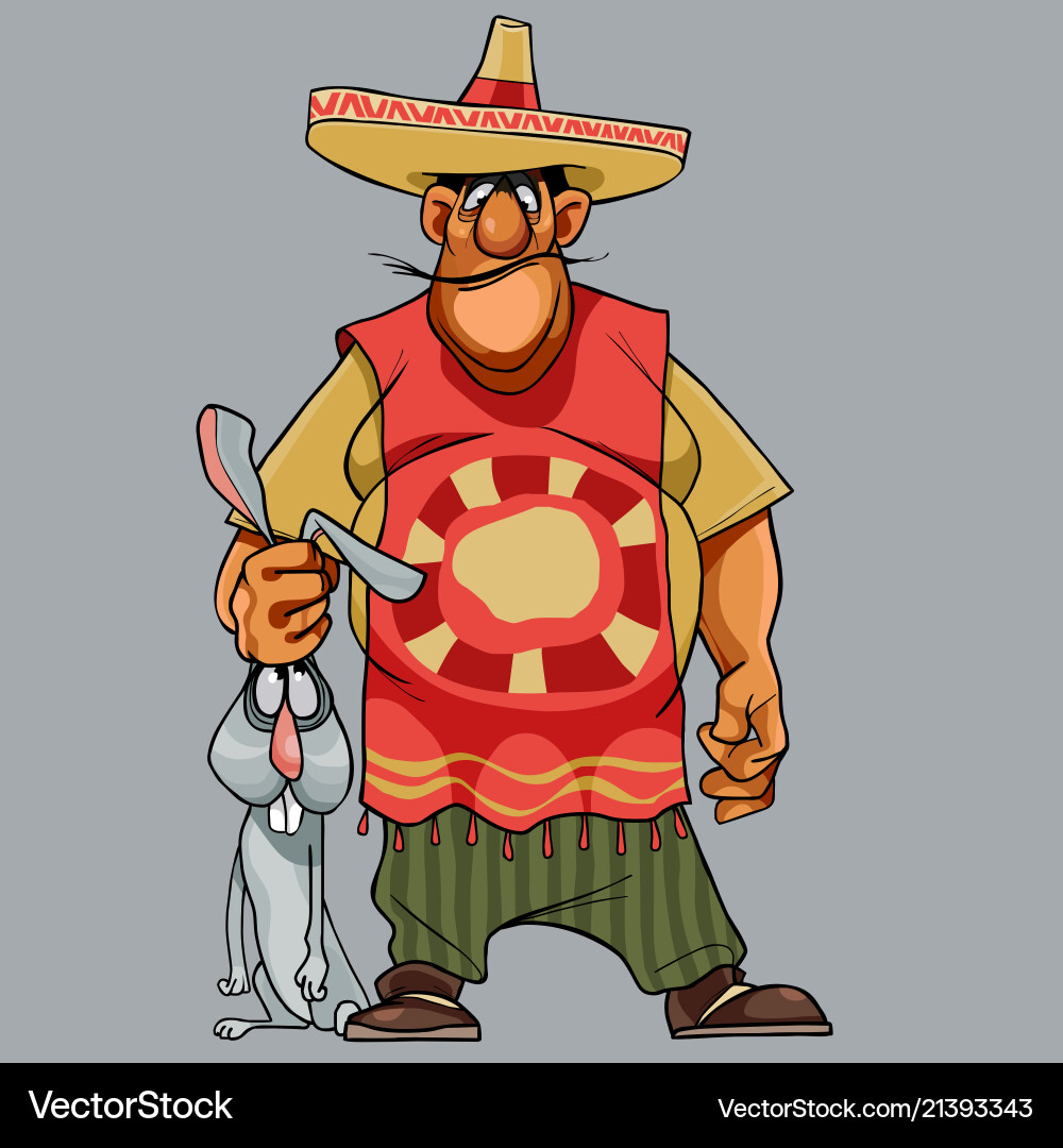 Cartoon man in a sombrero holding a rabbit Vector Image