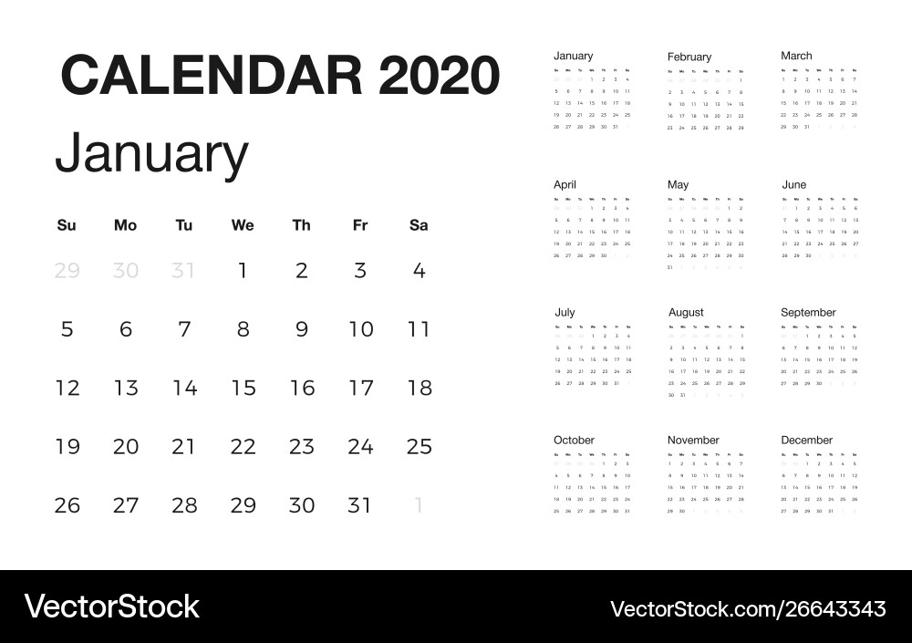 Minimalistic desk calendar 2020 year design Vector Image