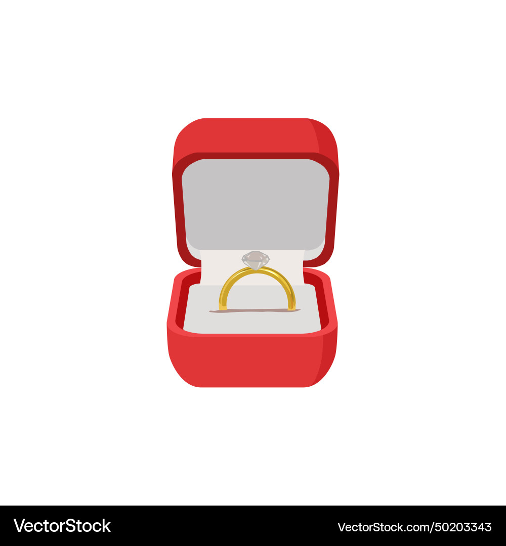 Open jewelry box with diamond gold ring inside Vector Image