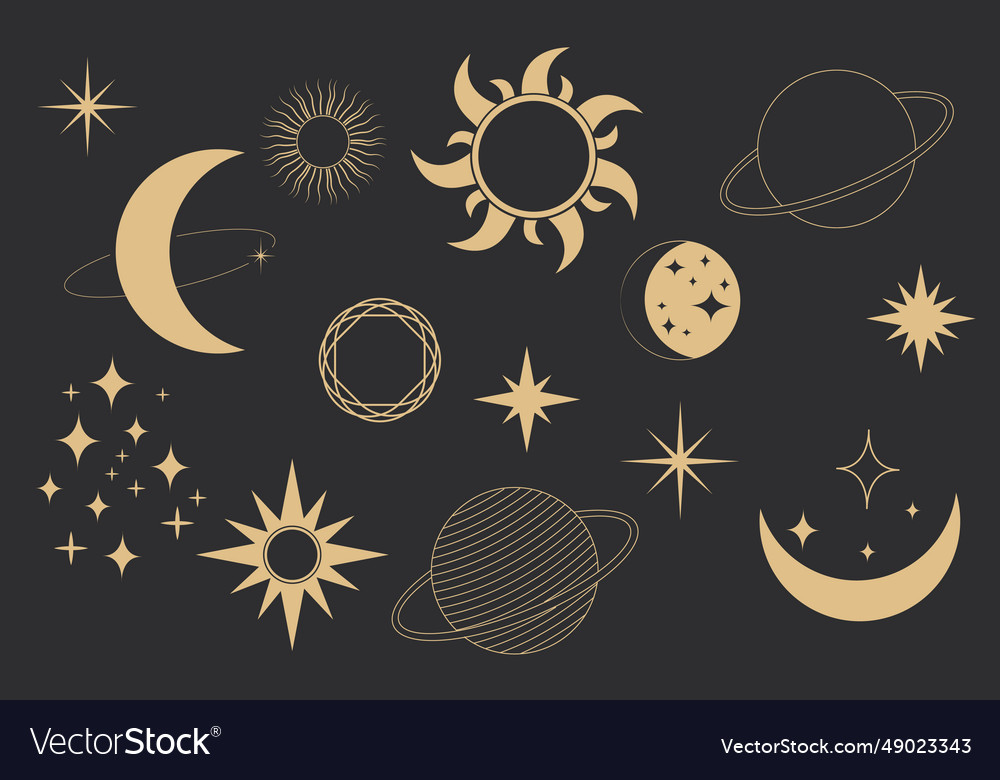 Set golden celestial frames borders arch line Vector Image