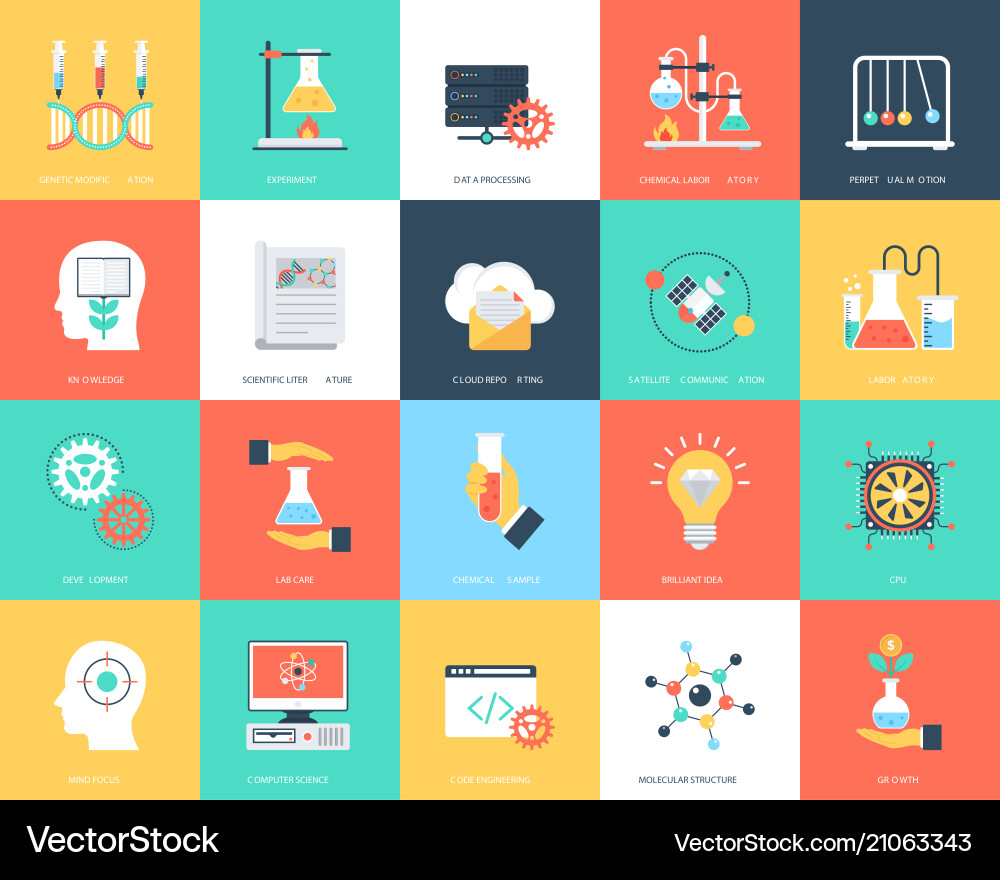 Set of science and technology flat icons Vector Image