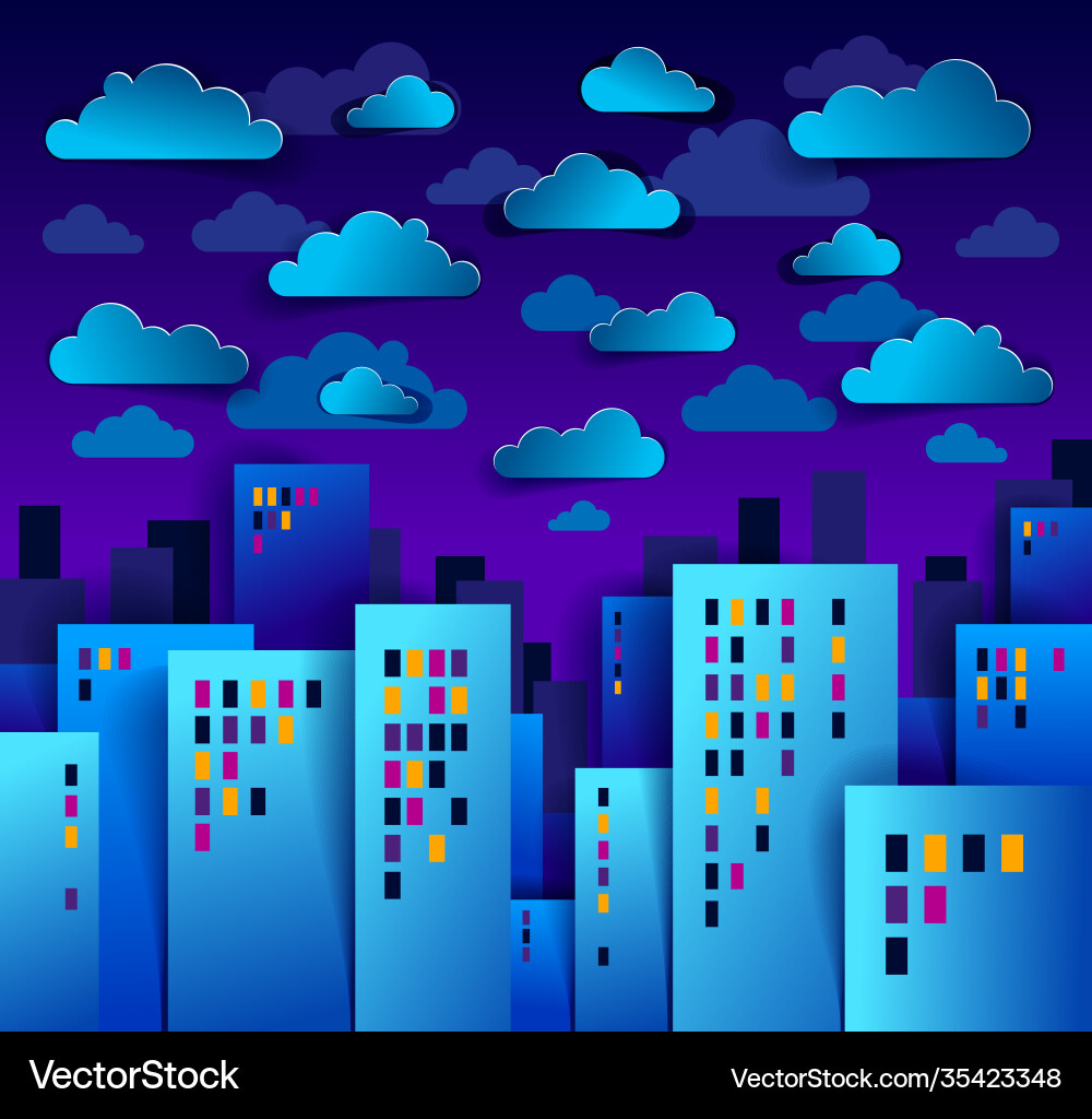 Cityscape in night with clouds in sky Royalty Free Vector