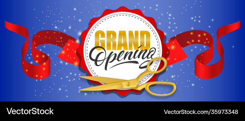 Grand opening blue sparkling banner design with Vector Image