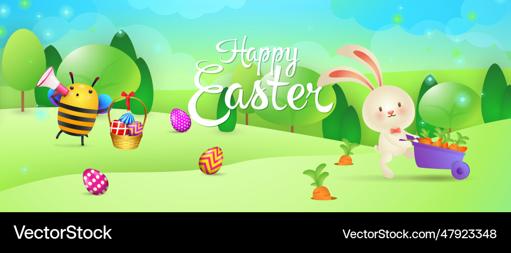 Happy easter festive banner design cute cartoon Vector Image