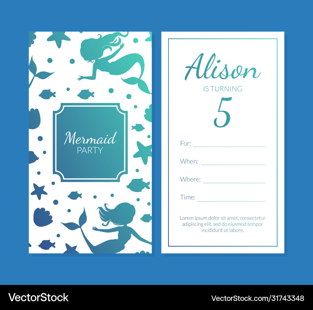 Mermaid party invitation card template Royalty Free Vector