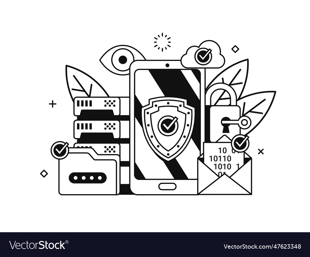 Mobile Security Firewall Cyber Protection Scene Vector Image