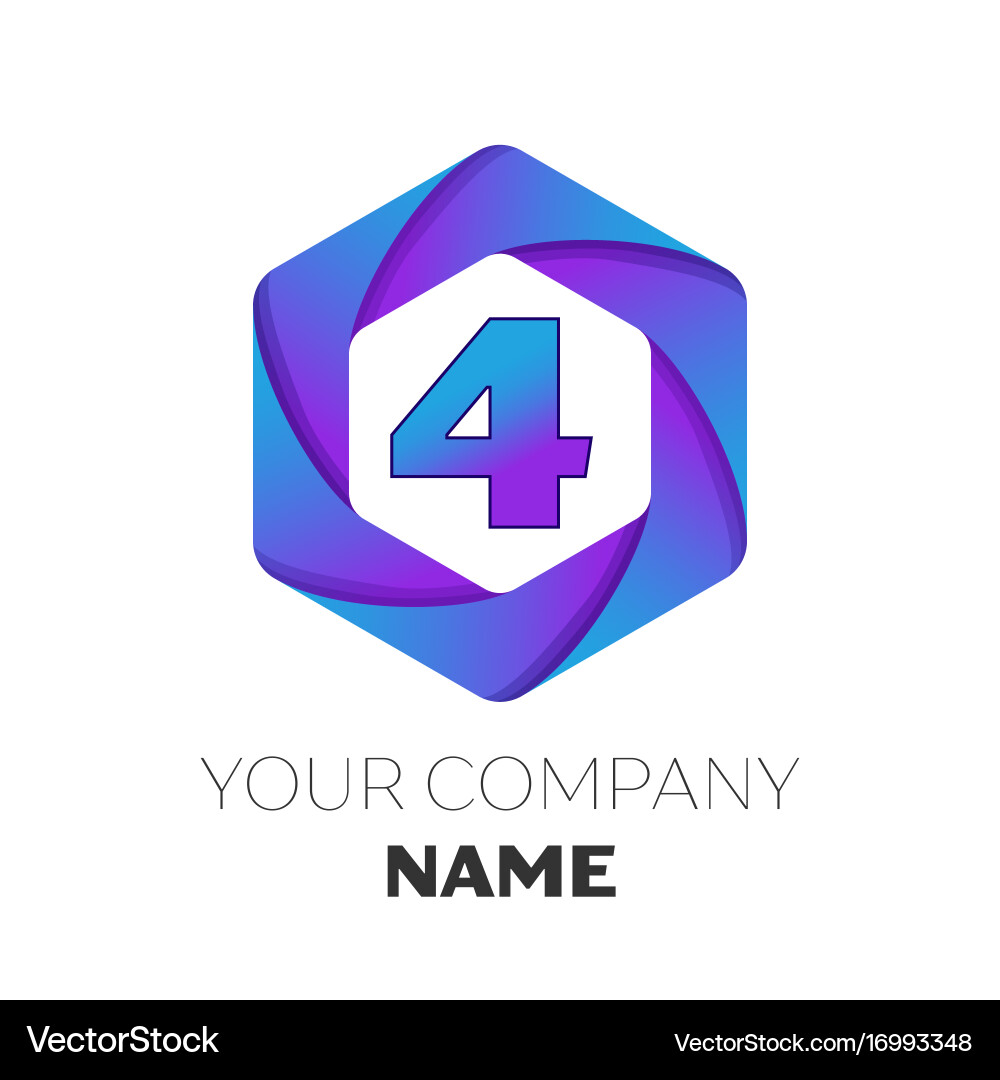 Number four logo in the colorful hexagonal Vector Image