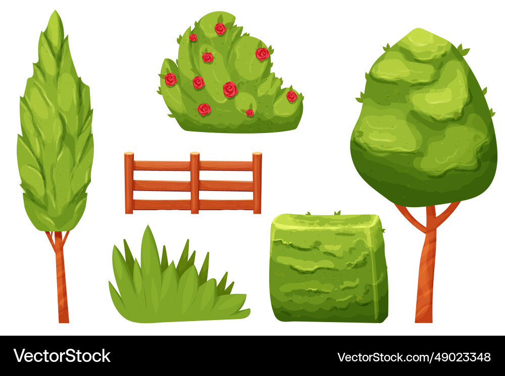 Set hedge green bush forest or backyard plant Vector Image