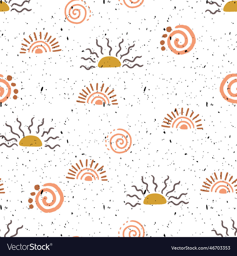 Boho abstract sunshine spirals seamless pattern Vector Image