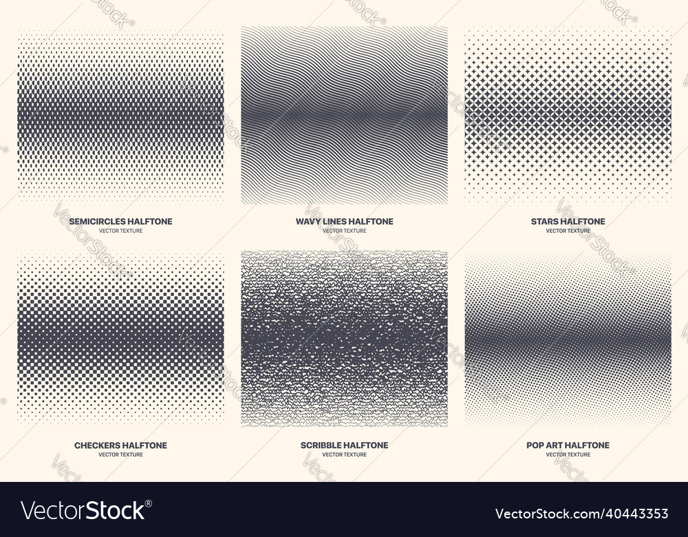 Different variations modern half tone patterns Vector Image