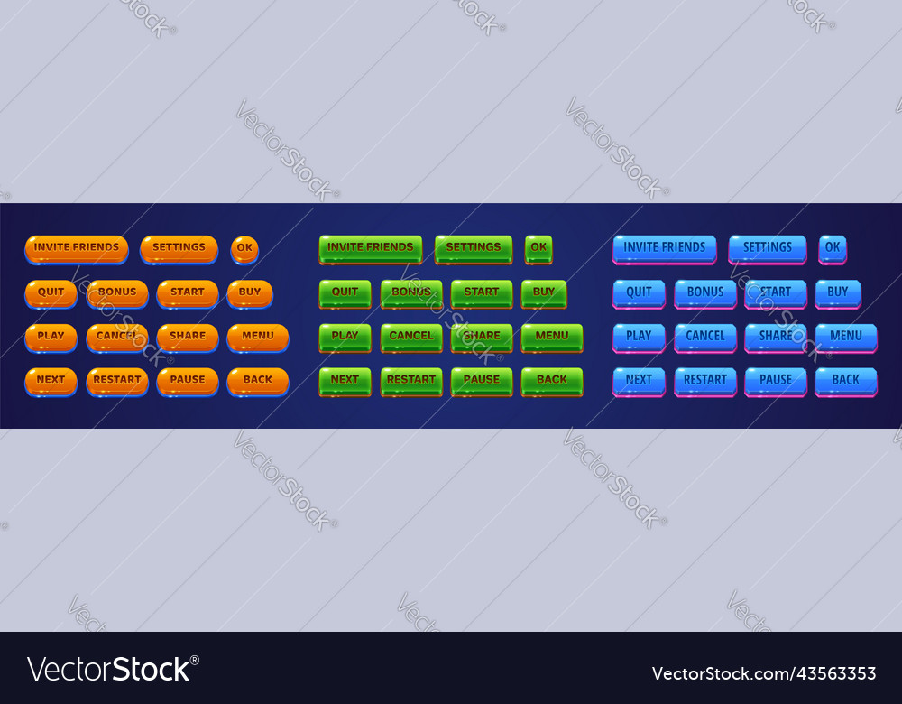 Glossy buttons for game or app menu interface set Vector Image