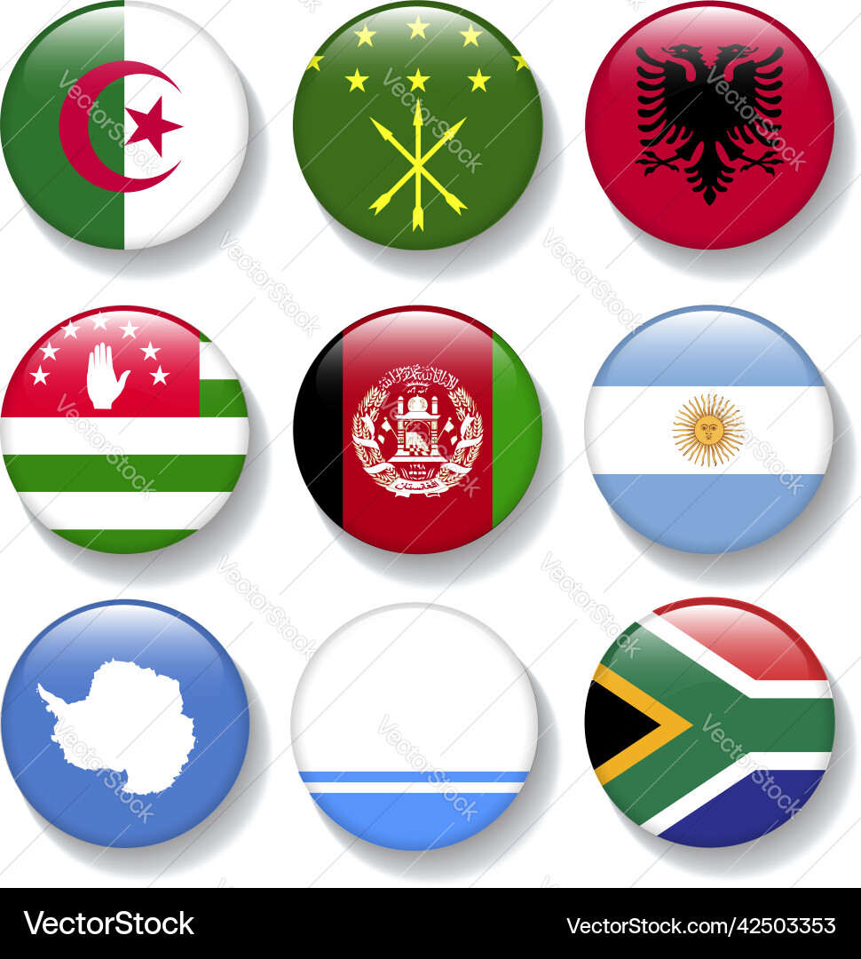 Set of flags in botton style design element eps10 Vector Image