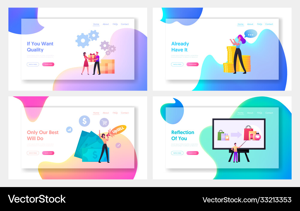 Upsell landing page template set tiny sellers Vector Image