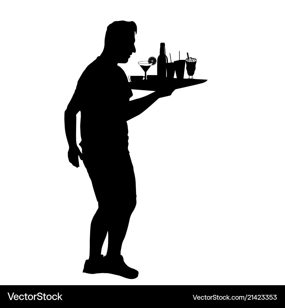 Waiter silhouette with tray Royalty Free Vector Image