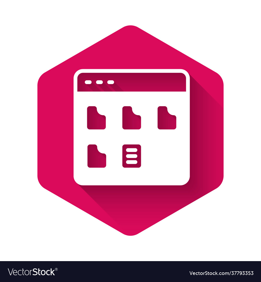 White browser files icon isolated with long shadow