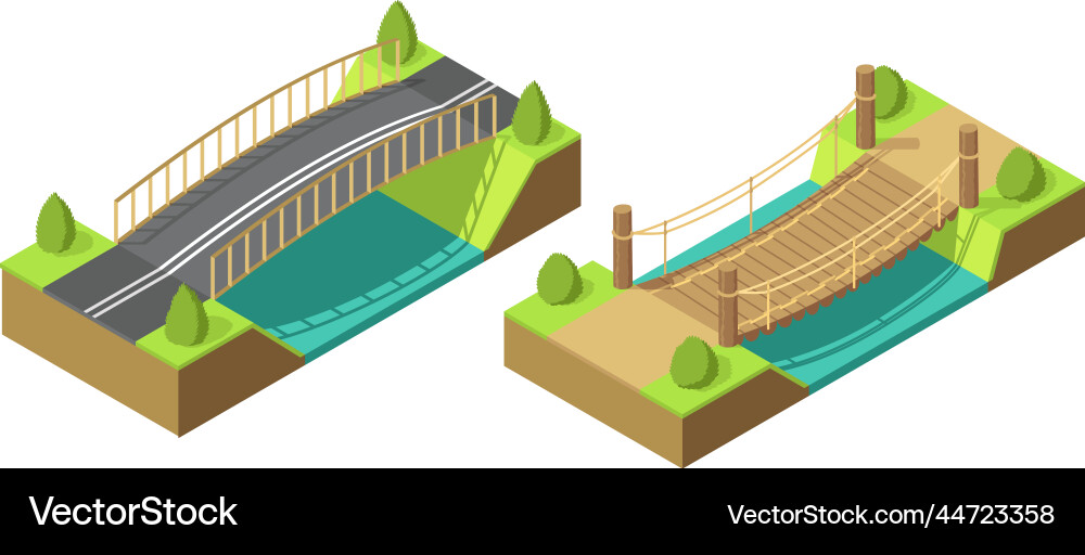 Bridge isometric set 3d isolated drawing elements Vector Image