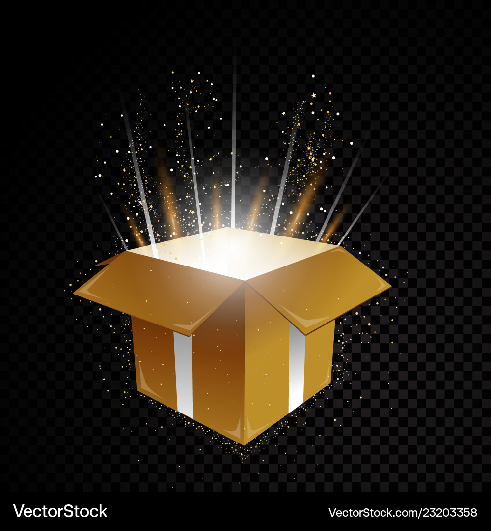 Golden 3d gift box with glittering spiral Vector Image