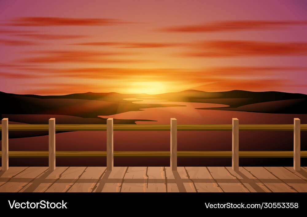 Landscape wooden bridge at river Royalty Free Vector Image