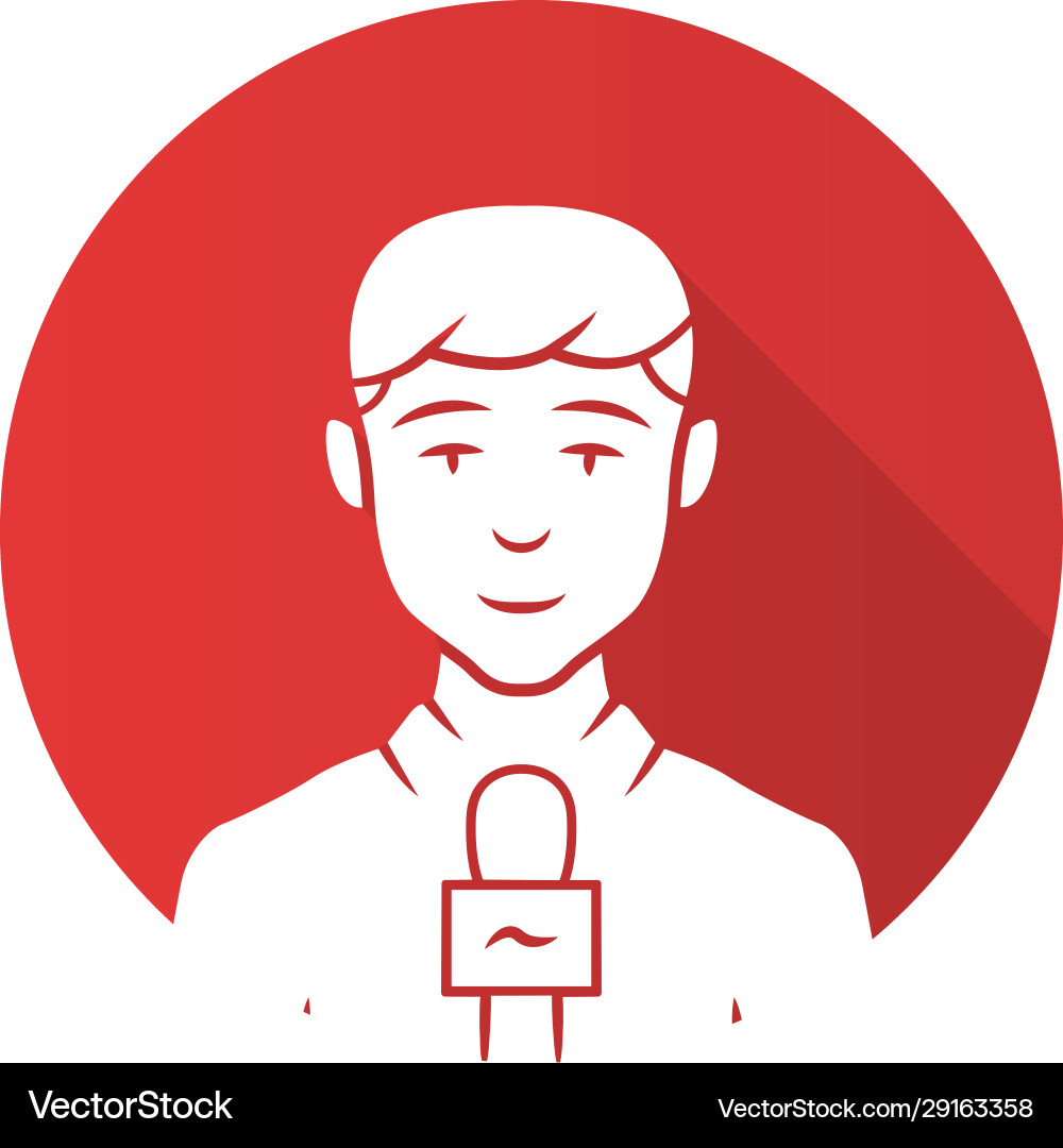 Reporter man red flat design long shadow glyph Vector Image